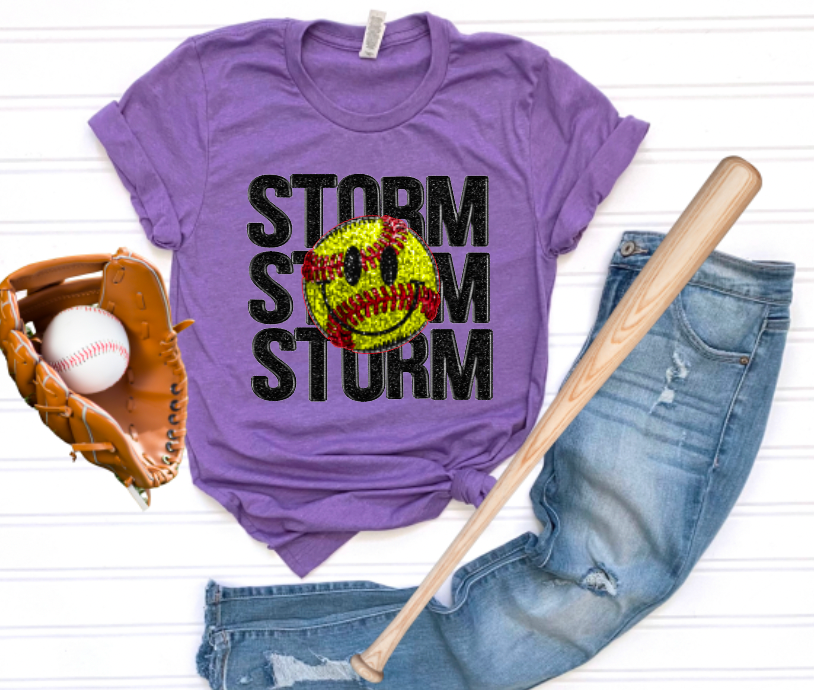 Faux-Sequin Storm Softball Smiley | Midsummer Originals